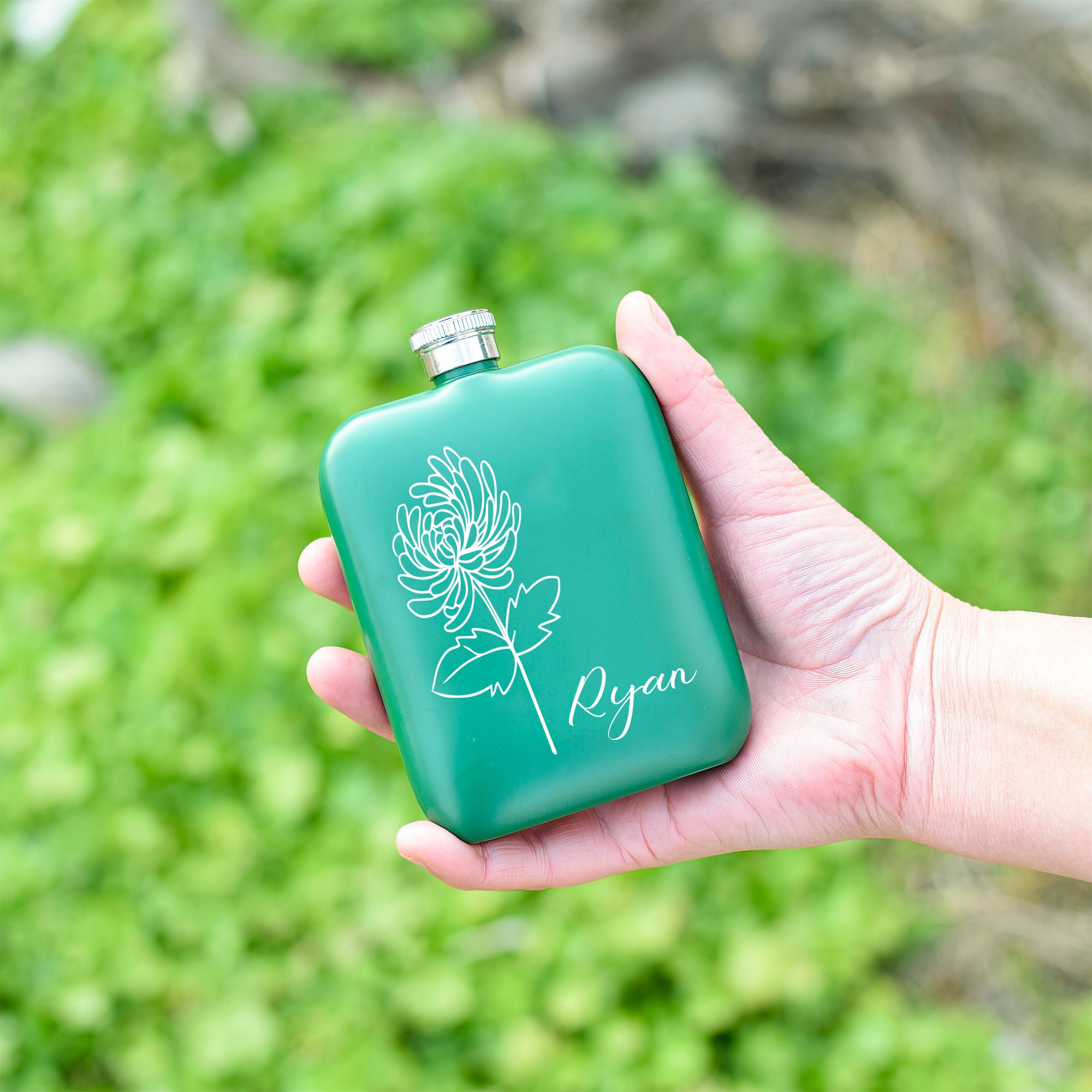 Personalized Birth Flower Flask Flower Design Liquor Flask - Etsy