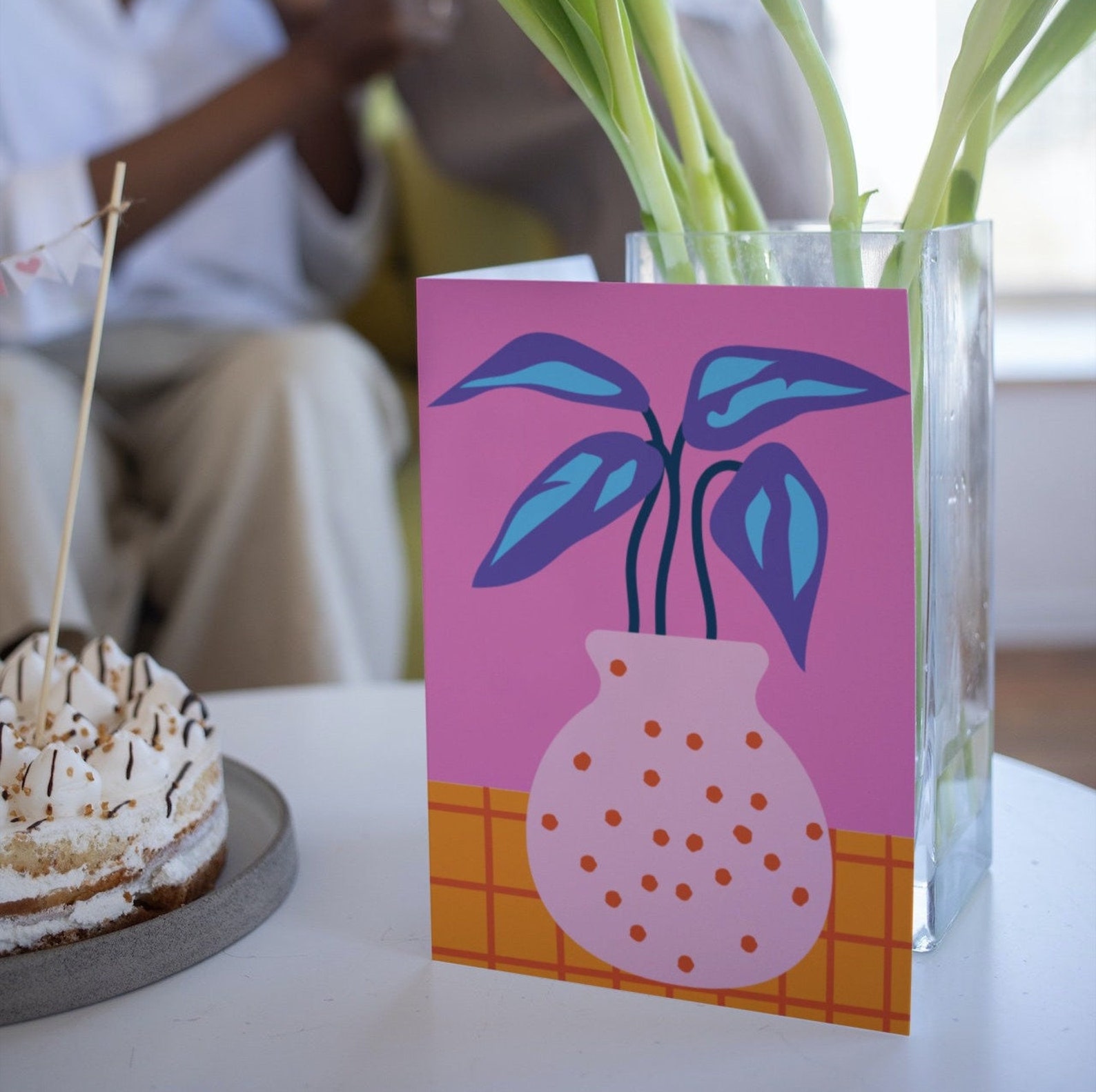 Pretty BIRTHDAY CARD, PLANT Lovers, Post Card Template, Plant With Vase ...