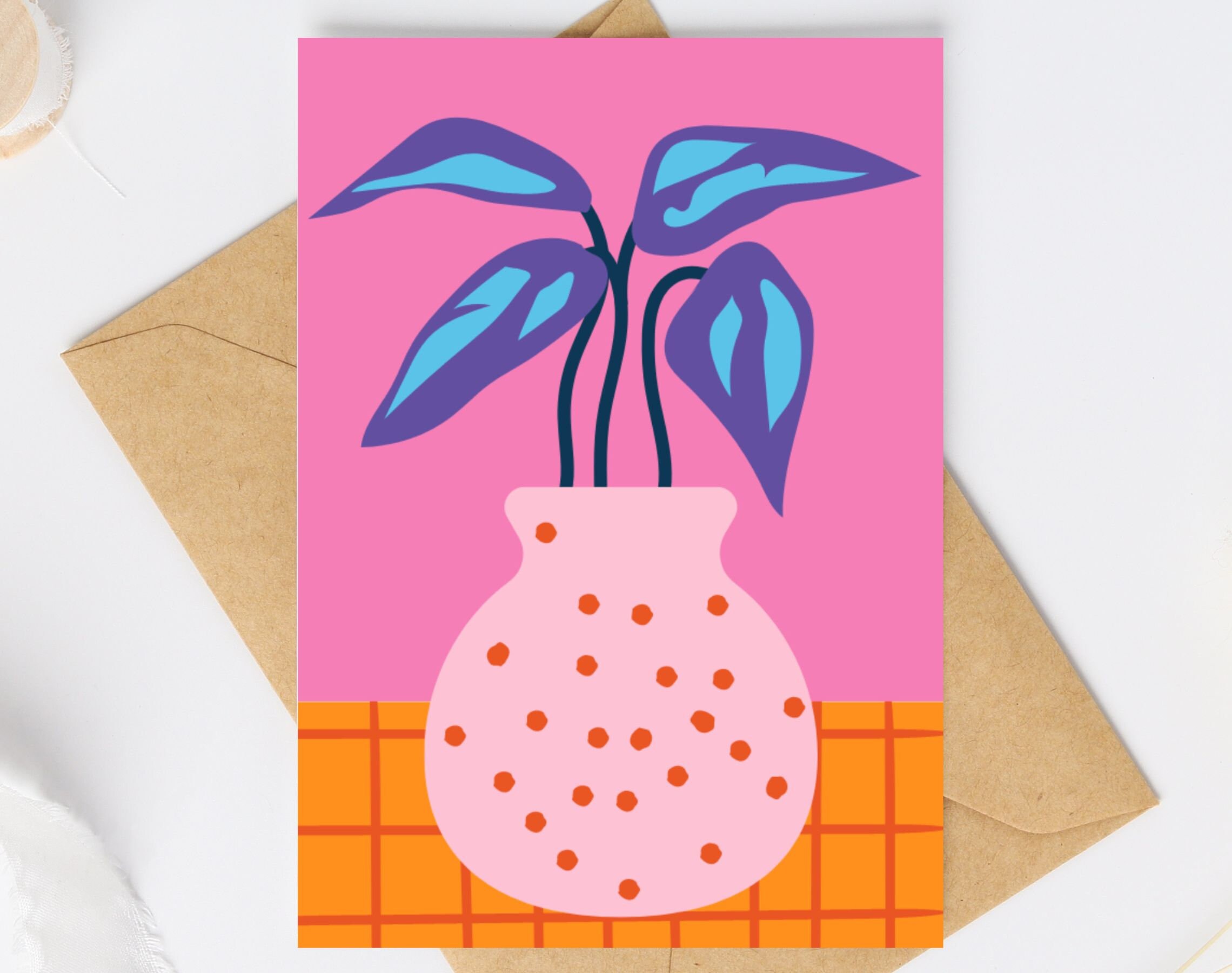 Pretty BIRTHDAY CARD, PLANT Lovers, Post Card Template, Plant With Vase ...