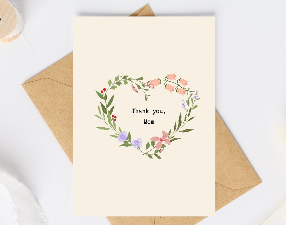 Cute THANK YOU MOM Card, Modern Post Cards Template, Greenery Thank You ...