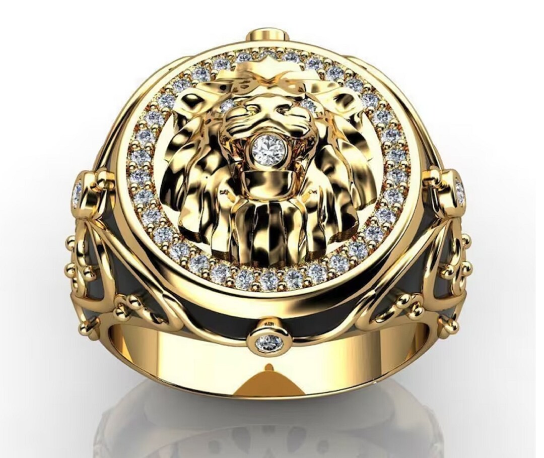 14K Gold Diamond Lion Ring Cubic Zirconia Diamond Ring - Etsy