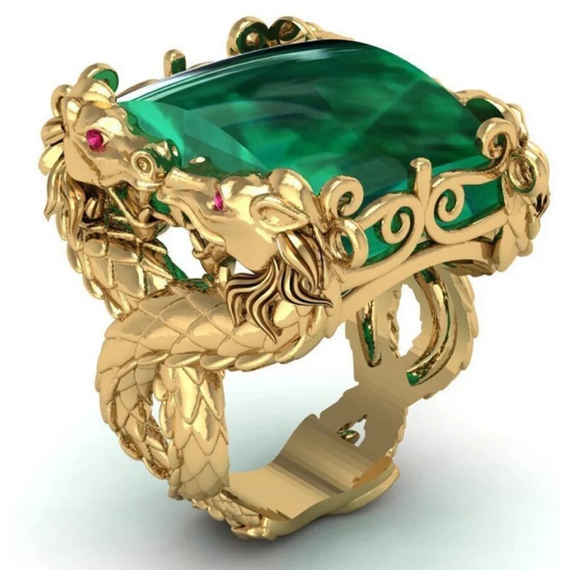 14k Gold Plated Dragon Ring Emerald Dragon Ring Handmade - Etsy