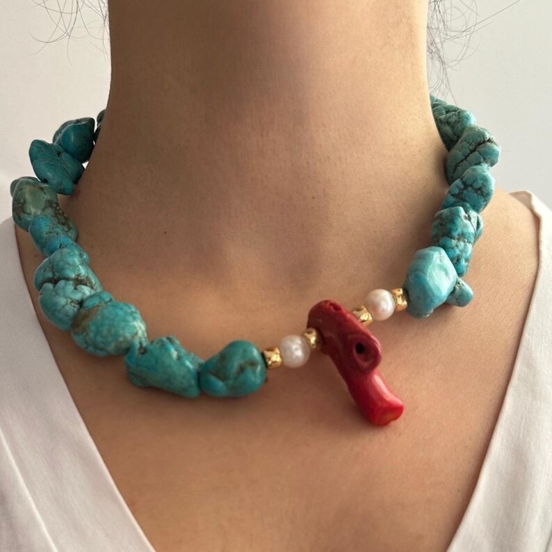 Fancy Natural Stone Real Big Turquoise Modernized With Gold Plated ...