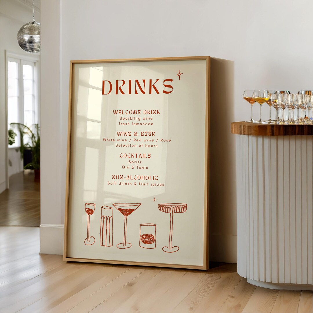 Wedding Bar Menu | Custom Wedding Template | Hand-drawn Wedding ...