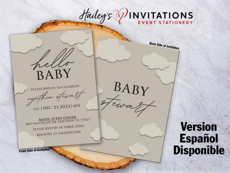 Hello Baby Shower Invitation Beige Brown Baby Shower Baby Sprinkle ...