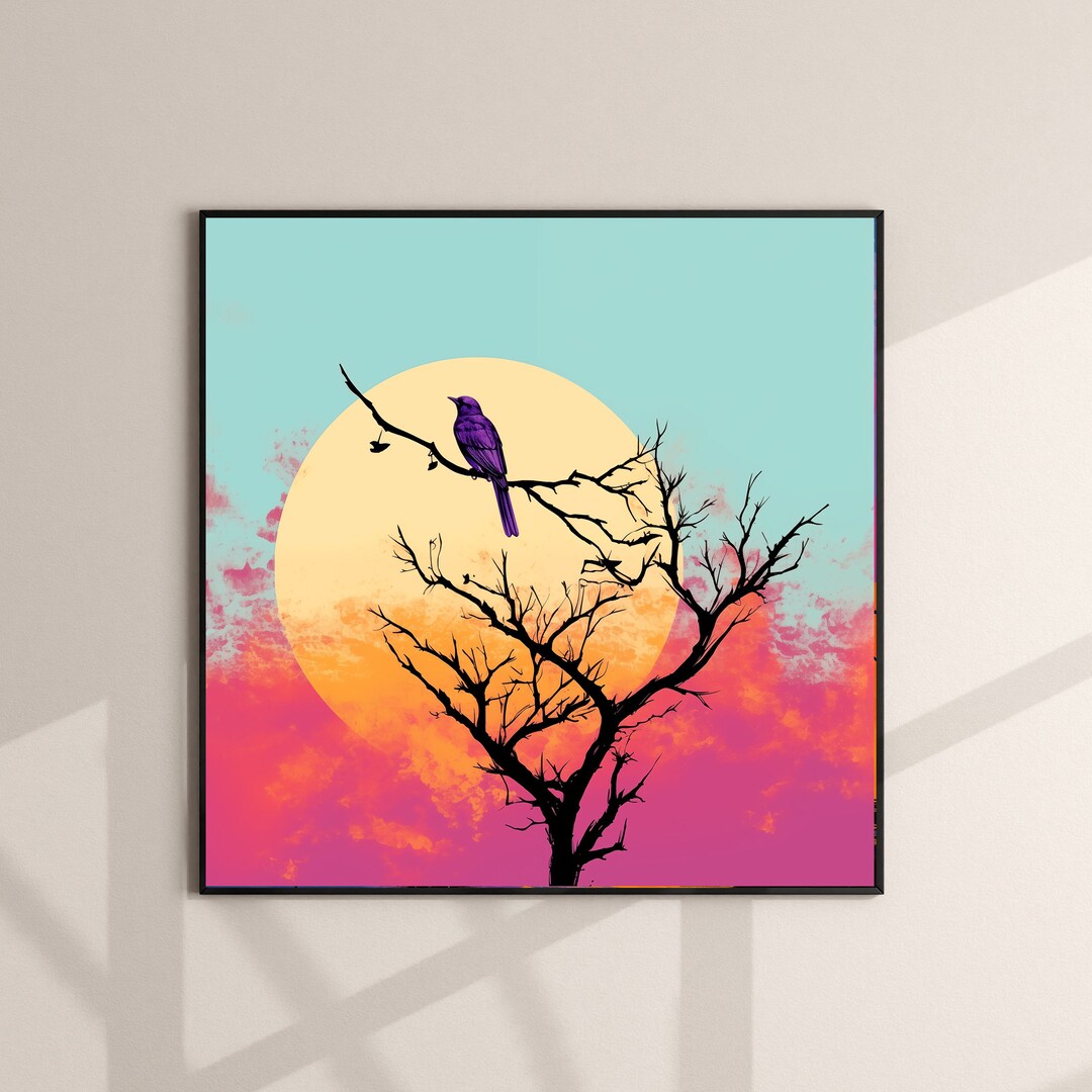 Vintage Bird Art, HIGH RESOLUTION Retro Style Bird Abstract, Colorful ...