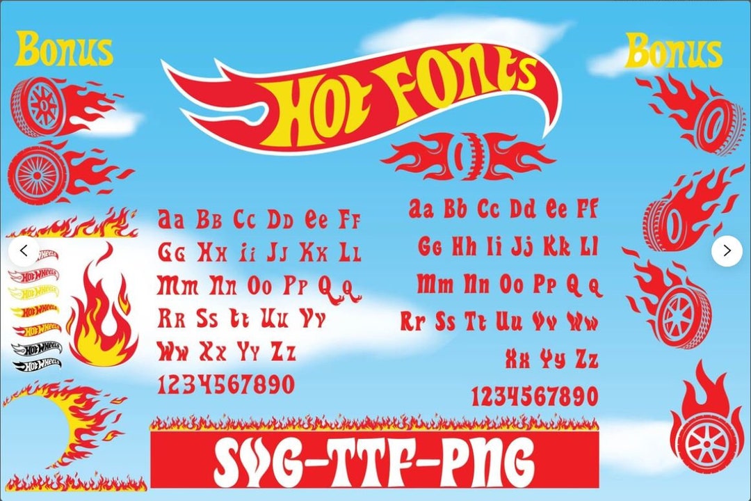 Hot Car Wheels SVG Font: Race Car Birthday Cricut, Silhouette (digital ...