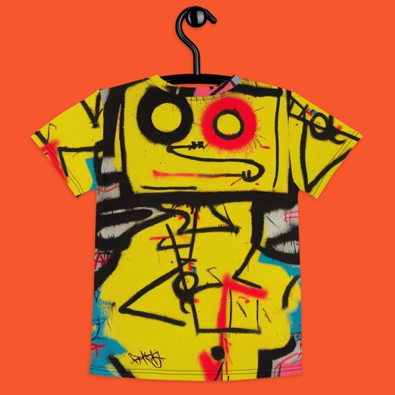 Yellow Abstract Street Art Basquiat Inspired Graffiti Printed - Etsy