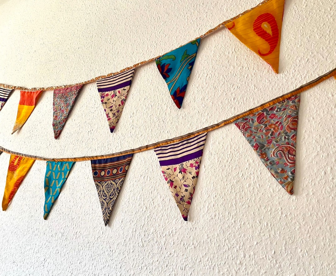 Wimpelkette aus Sari Stoff Upcycling 8 Wimpel x 270 Meter - Etsy.de