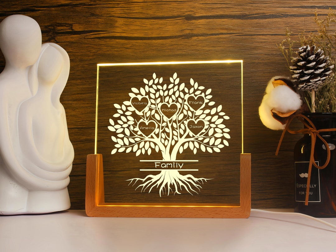 Personalized Family Tree Crystal Lamp: Laser Engraved Name Gift - Etsy