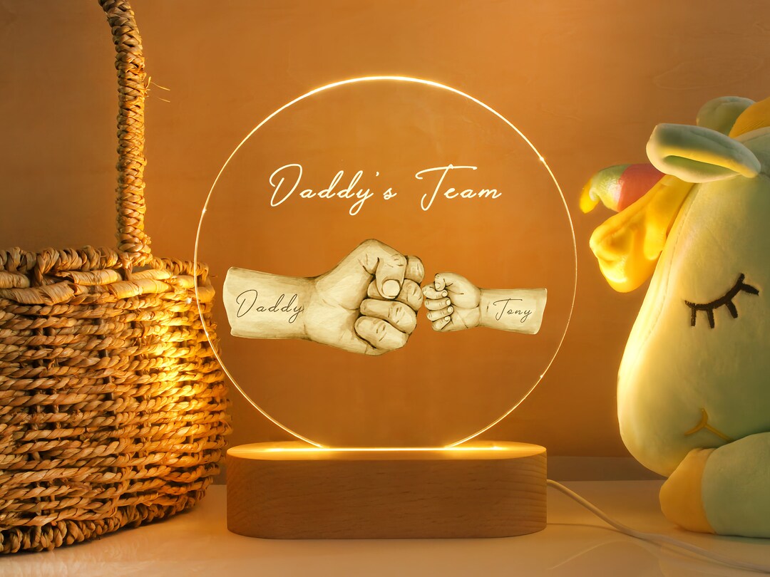 Custom Daddy's Team Fist Bump Lamp, Personalized Acrylic Table Decor ...