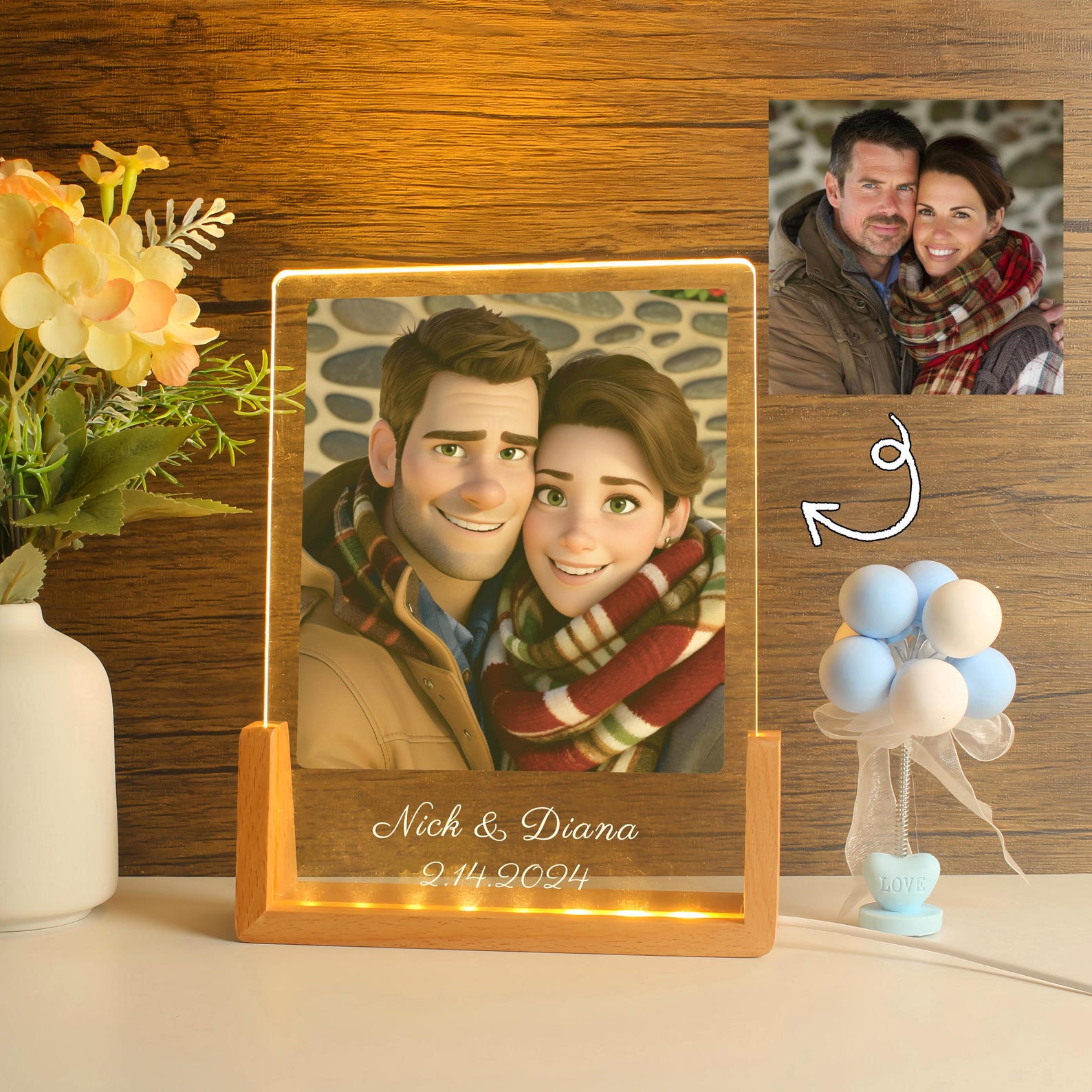 Custom Pixar Style Photo Frame: Personalized Cartoon Portrait, Couple ...