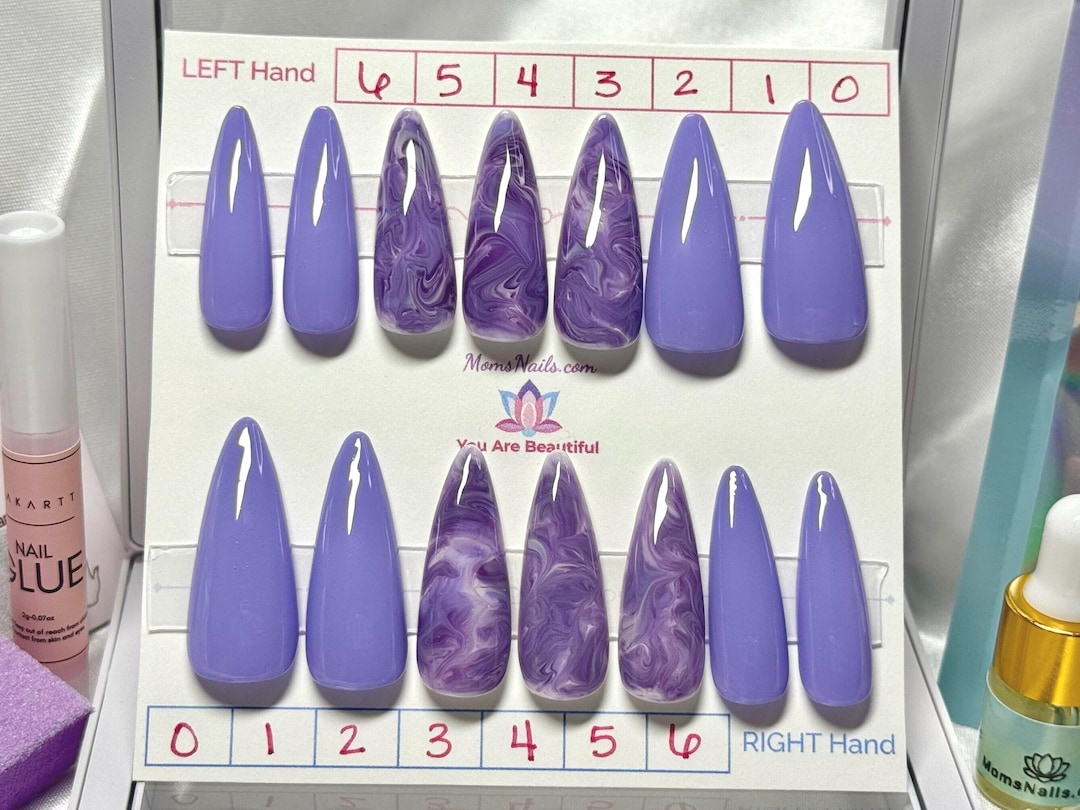 Periwinkle Purple Marble Press-on Nails: Custom Gel Nail Kit - Etsy