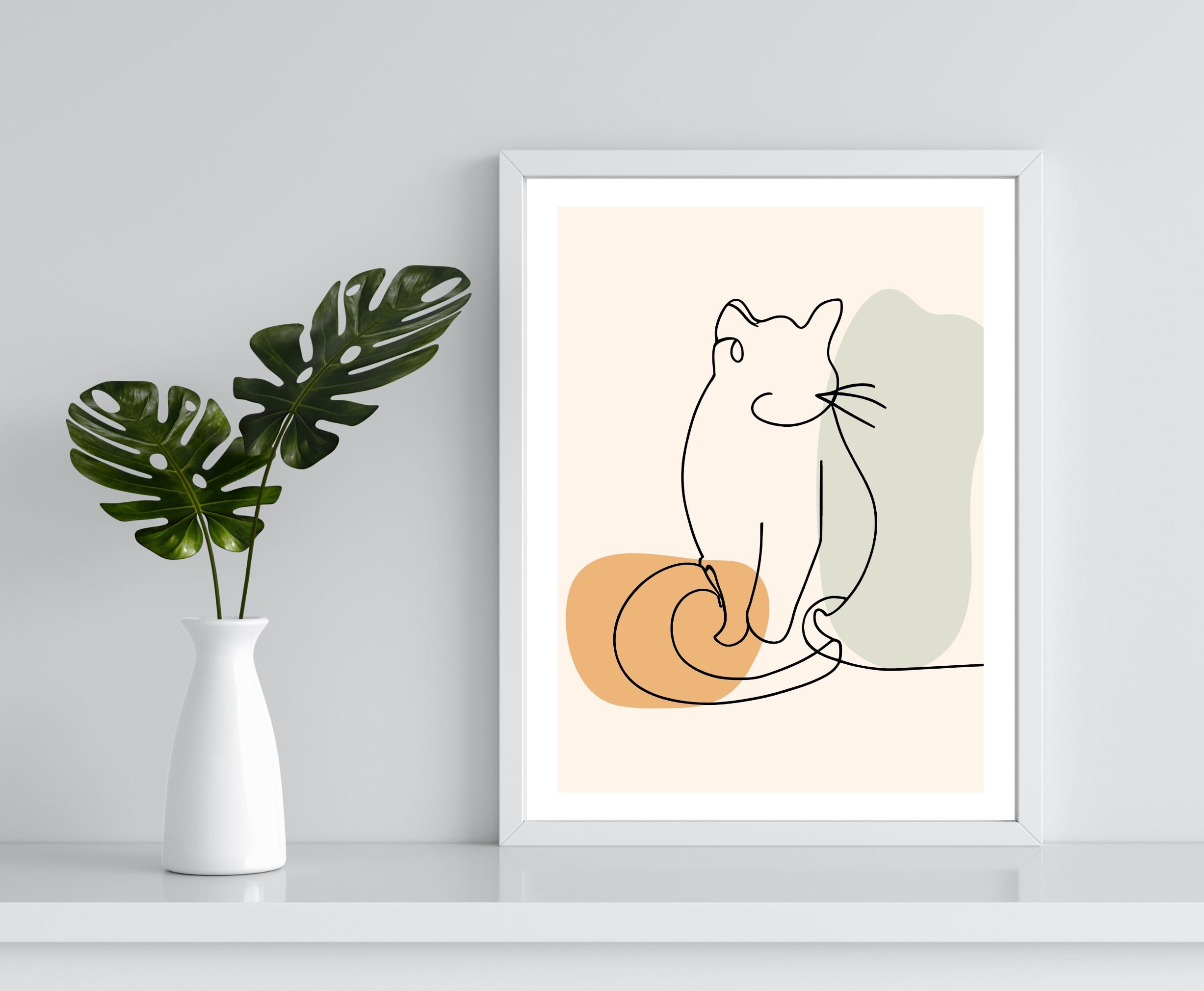 Line Art Cat Minimalist Bohemian Printable Wall Art, DIGITAL DOWNLOAD ...