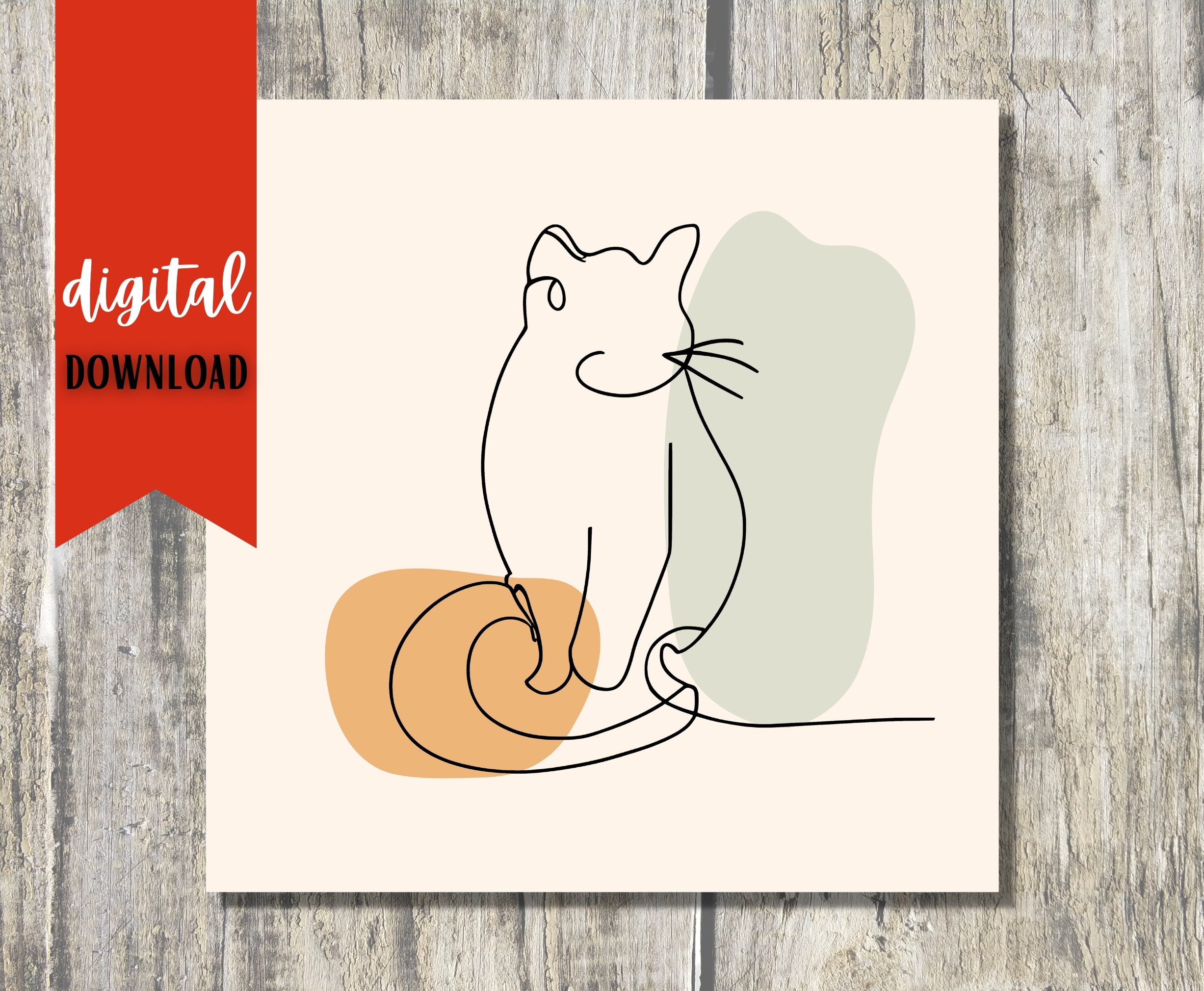 Line Art Cat Minimalist Bohemian Printable Wall Art, DIGITAL DOWNLOAD ...