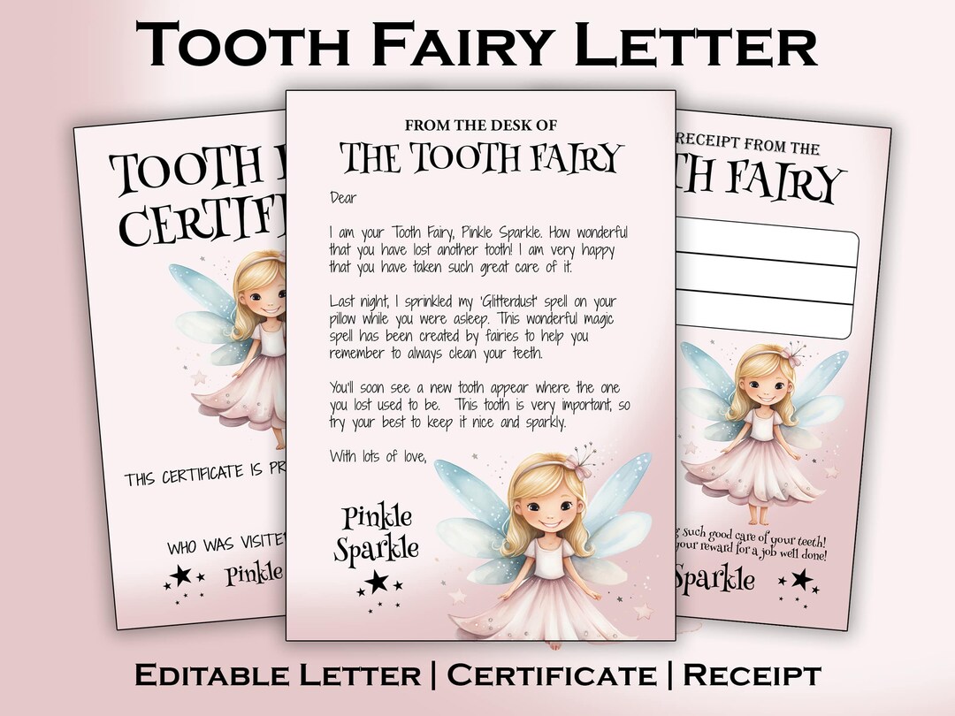 Editable Pink Tooth Fairy Package, Tooth Fairy Letter, Tooth Fairy ...
