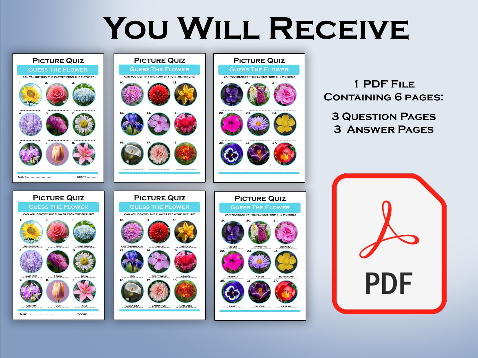 Printable Guess the Flower Quiz With Answers Botanical Trivia Game ...