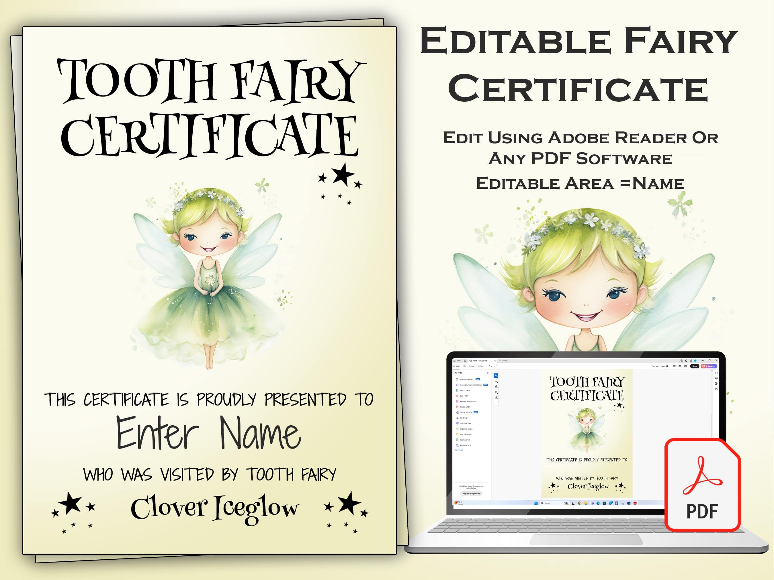 Printable Tooth Fairy Letter, Certificate, Receipt, Editable, PDF ...