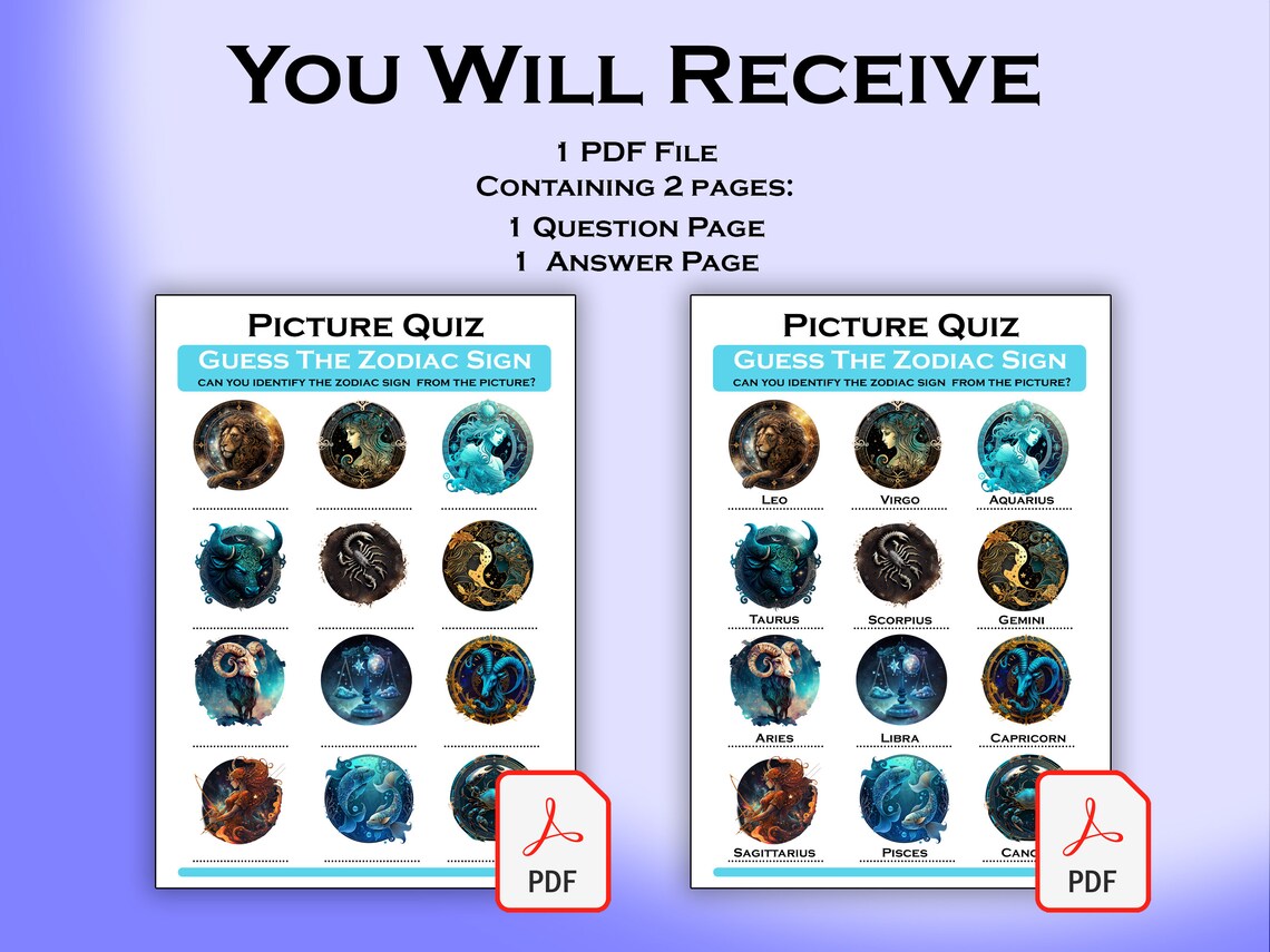 Printable Zodiac Signs Quiz With Answers Astrology Guessing Game ...