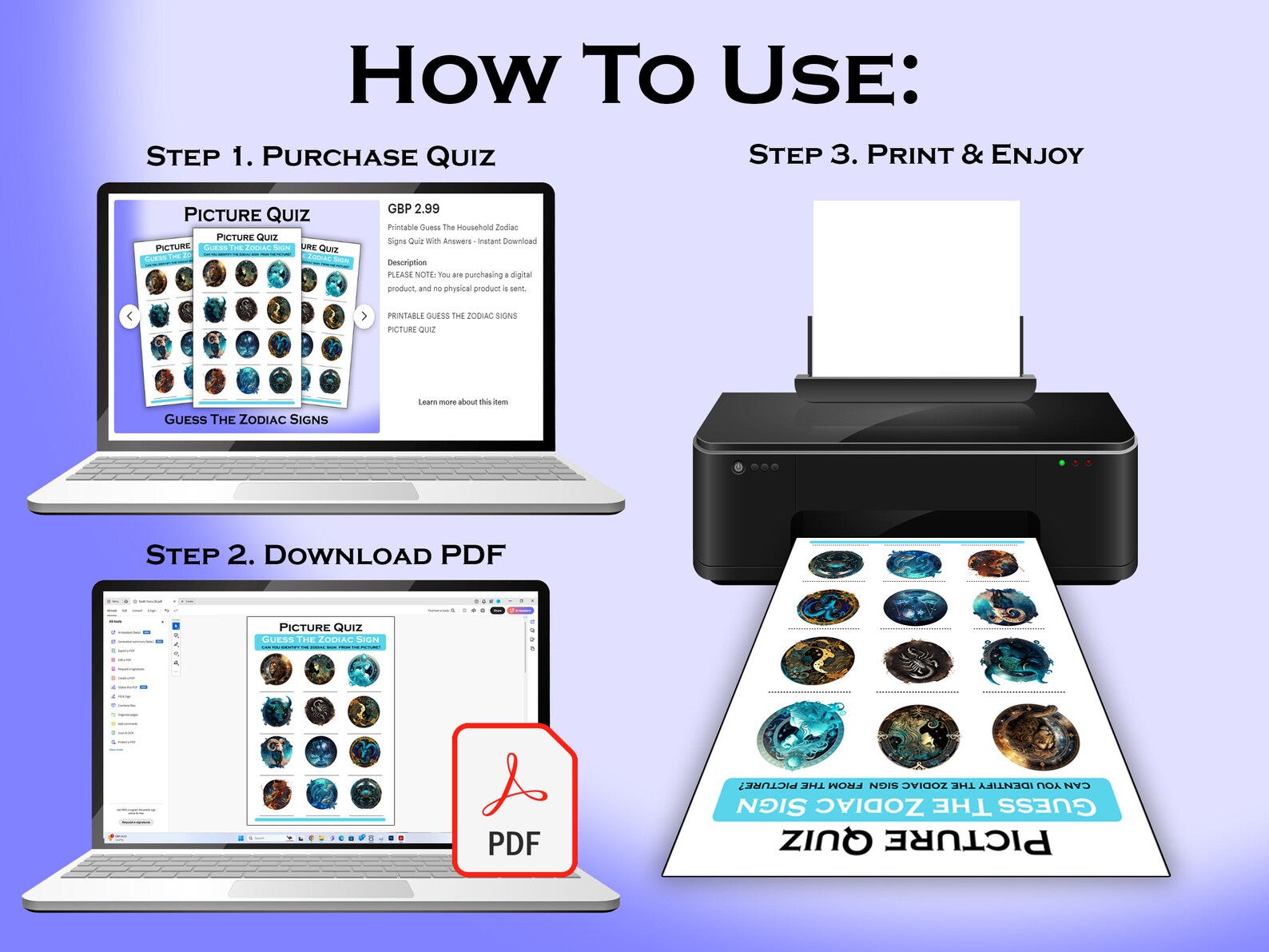 Printable Zodiac Signs Quiz With Answers Astrology Guessing Game ...