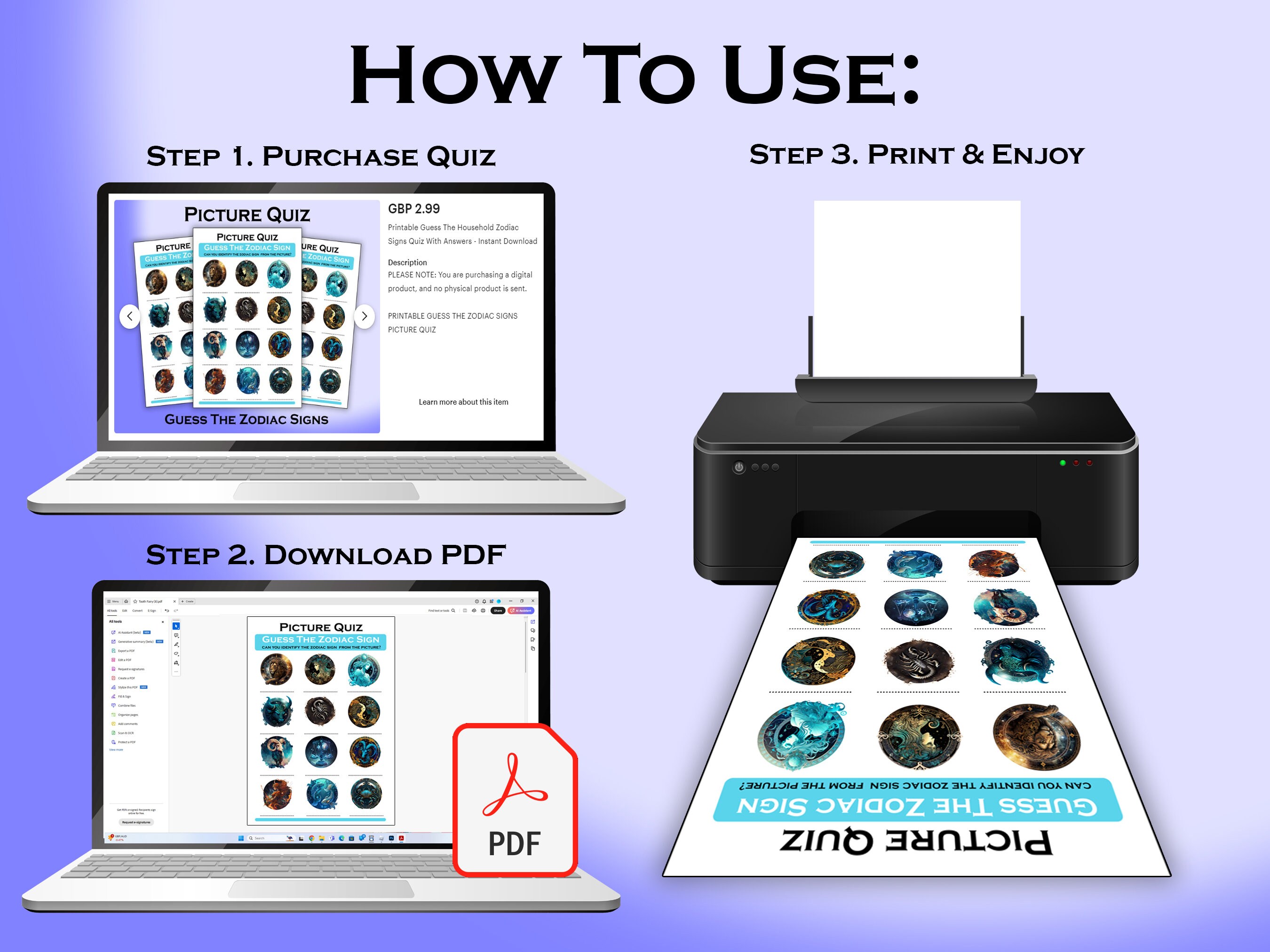 Printable Zodiac Signs Quiz With Answers Astrology Guessing Game ...