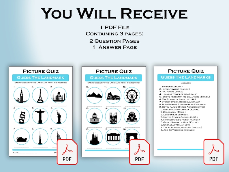 Printable Guess the Landmark Quiz With Answers Famous Monuments Trivia ...