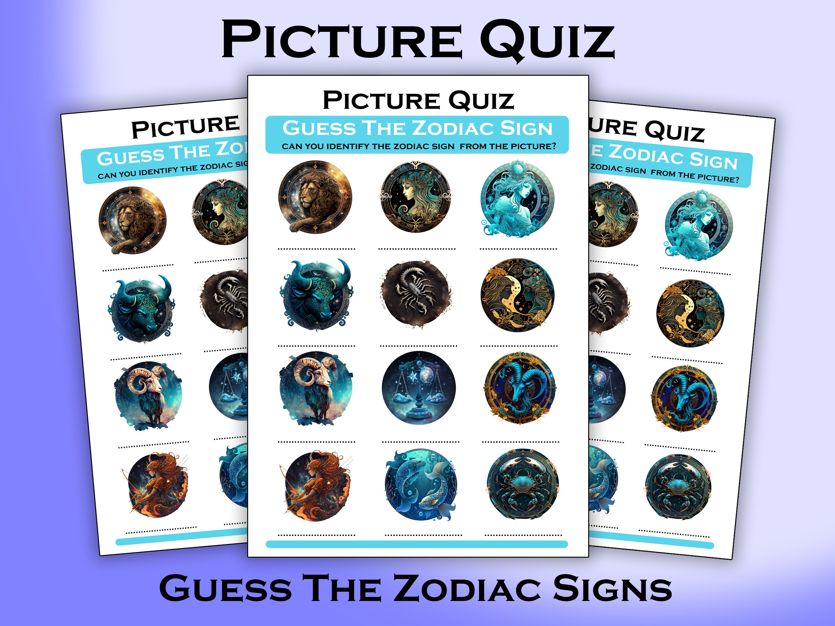 Printable Zodiac Signs Quiz With Answers Astrology Guessing Game ...