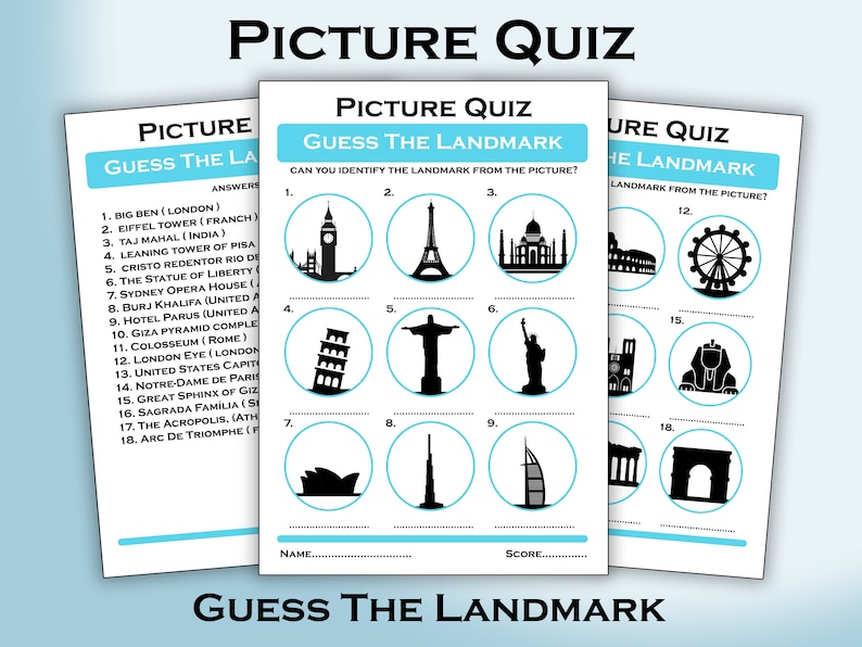 Printable Guess the Landmark Quiz With Answers Famous Monuments Trivia ...