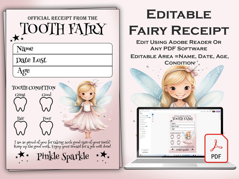 Editable Pink Tooth Fairy Package, Tooth Fairy Letter, Tooth Fairy ...