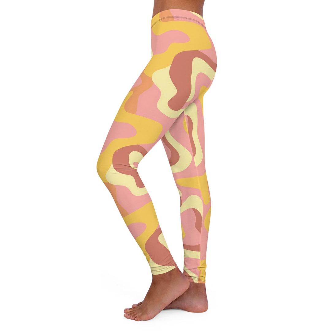 Pink Yellow Wavy Women's AOP Spandex Leggings | Comfy Casual Wear for ...
