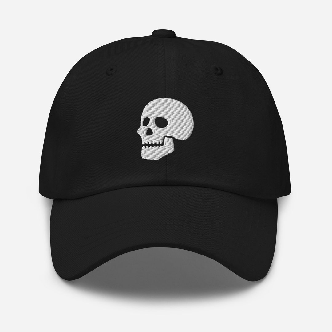 White Skull Dad Hat, Skeleton Embroidered Hat Handmade Adjustable 6 ...