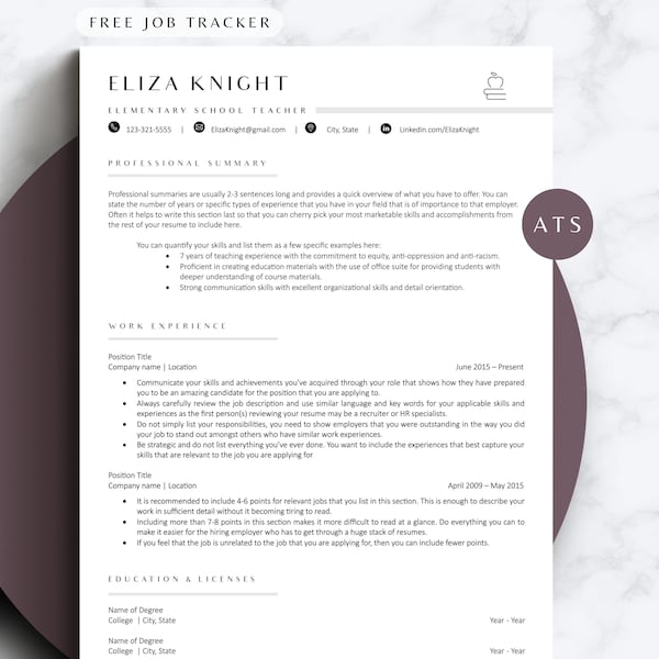 Resume Template Teacher - Etsy