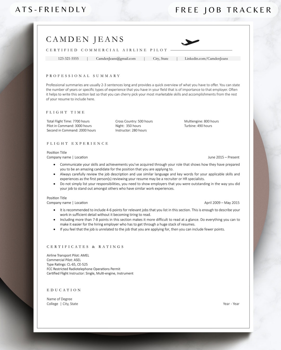 Commercial Pilot Resume Template Google Docs Modern Resume Flight ...