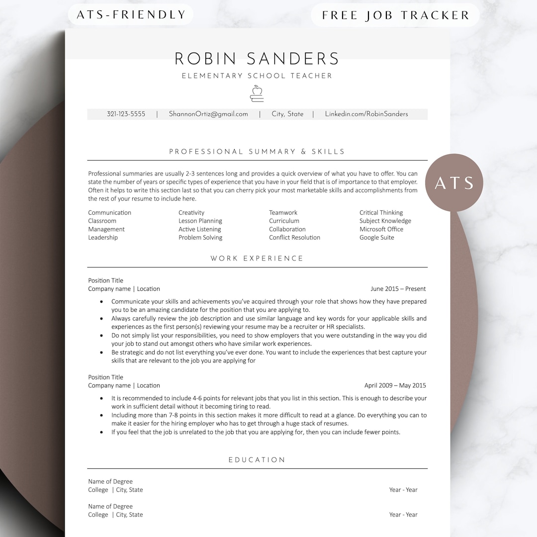 Teachers Resume Template Word Educator CV Template Teaching Job ...