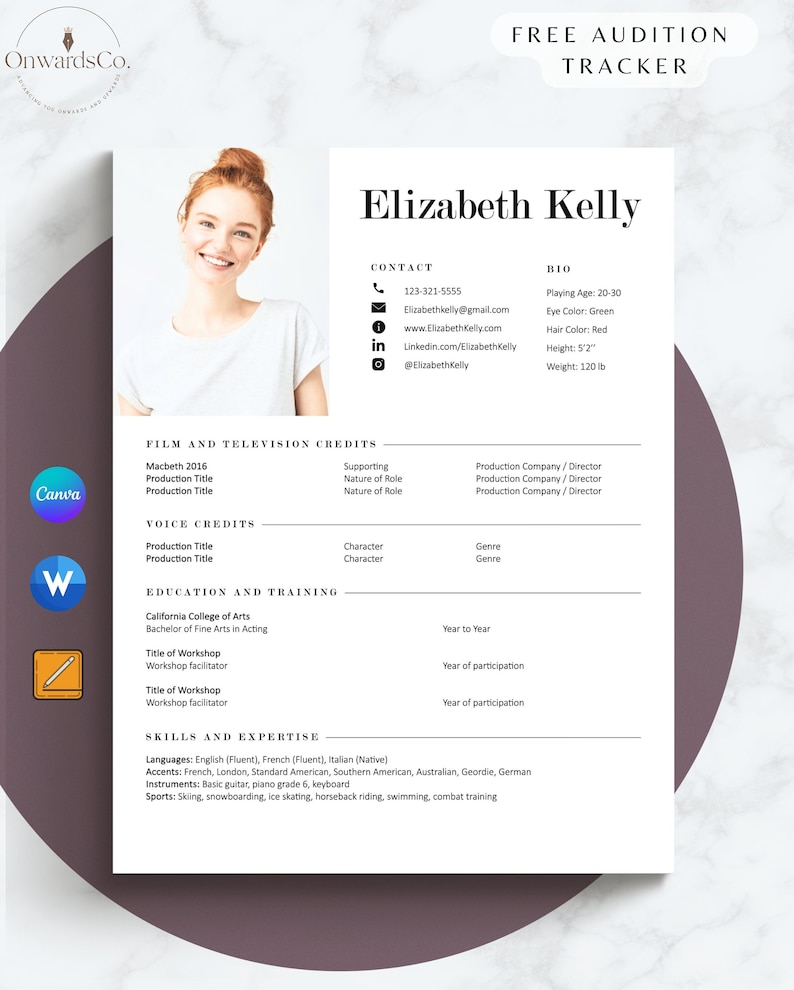 8x10 Actor Resume Template Headshot for Auditions Editable Modern ...