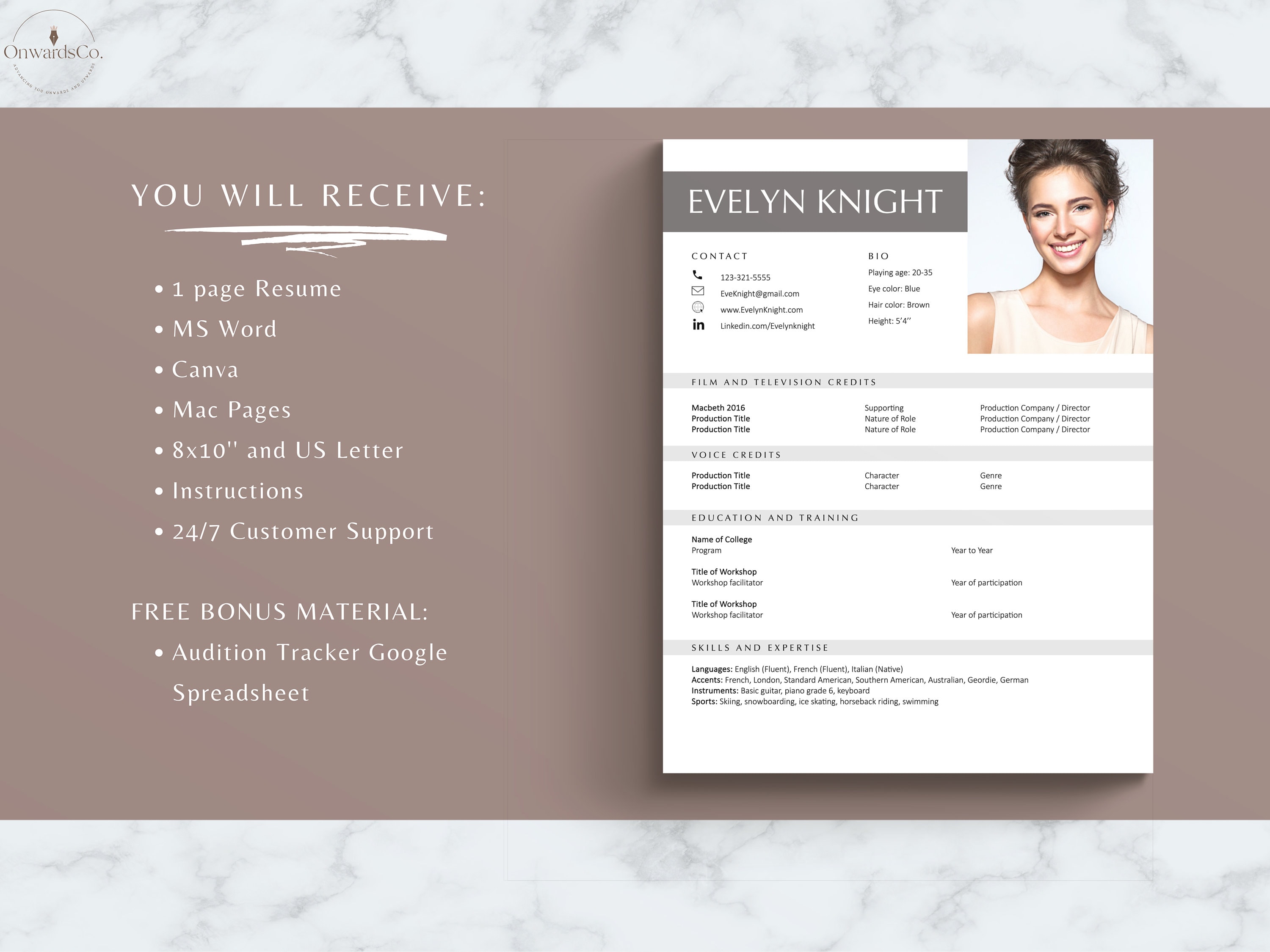 Resume for Actors Auditions CV Template MS Word Acting Same Size ...