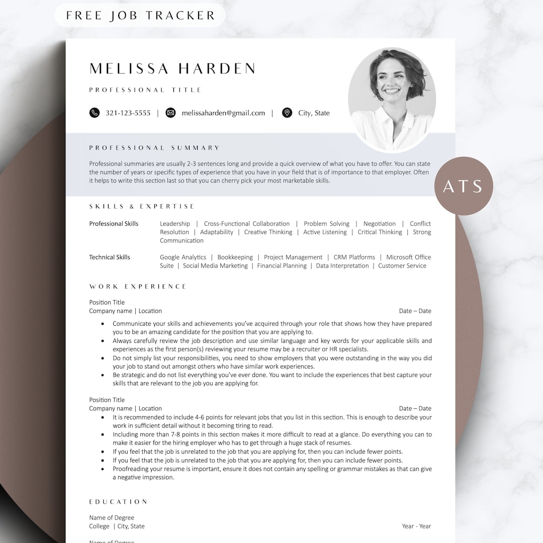ATS Resume With Picture Modern Classic CV Design ATS Friendly Elegant ...