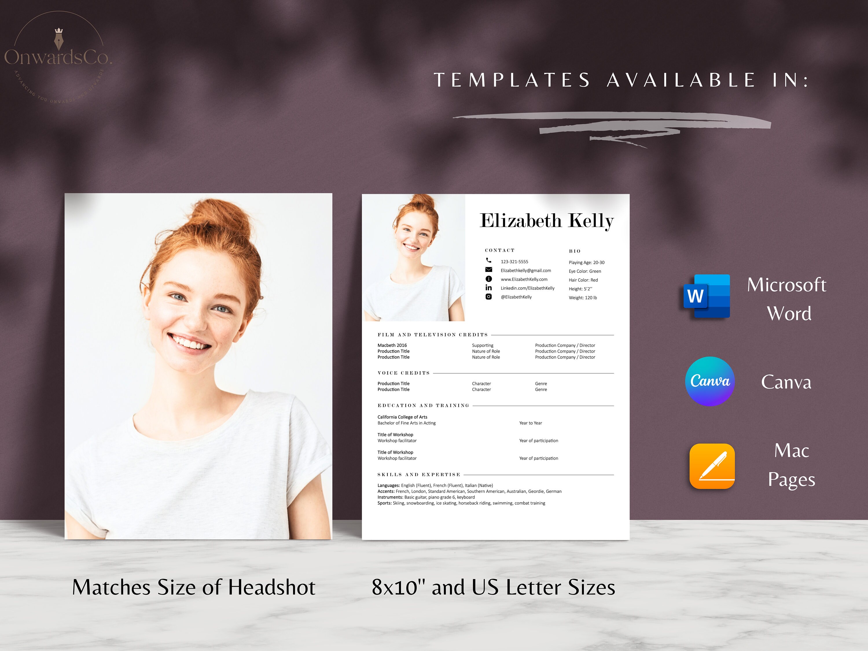 8x10 Actor Resume Template Headshot for Auditions Editable Modern ...