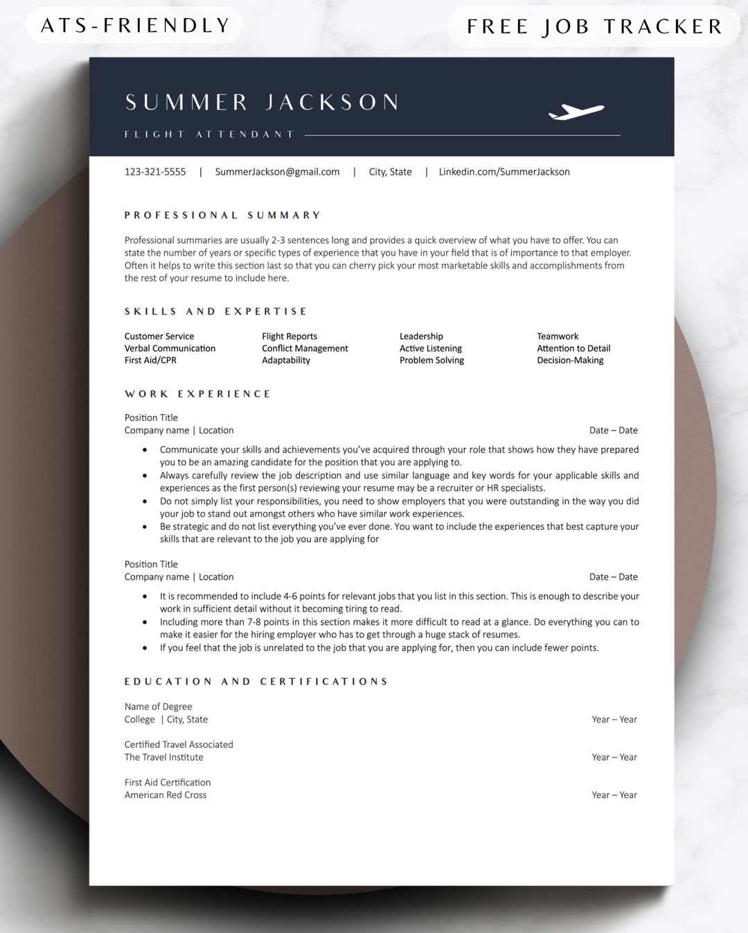 Airline Resume for Flight Attendant CV Template Word ATS - Etsy New Zealand