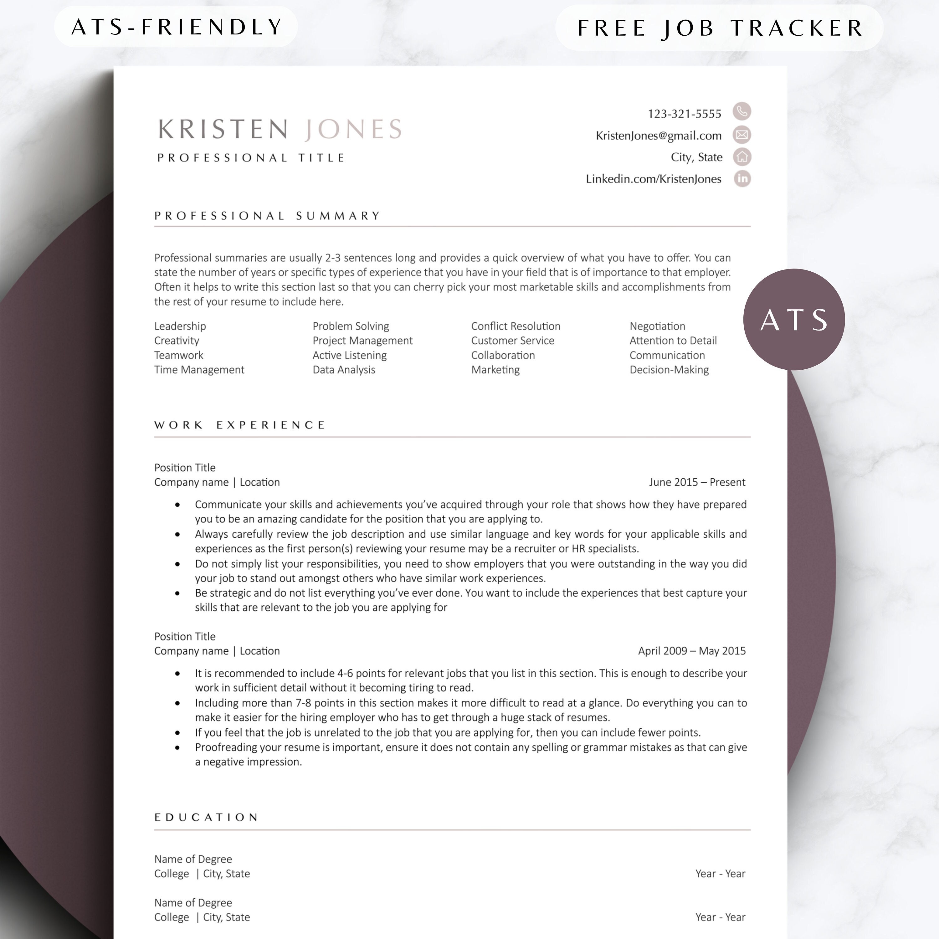 Modern ATS Resume Template Google Docs Corporate Job CV Data Analyst ...