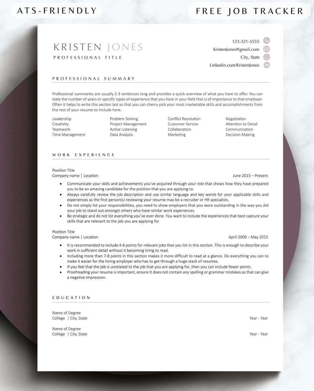 Modern ATS Resume Template Google Docs Corporate Job CV Data - Etsy