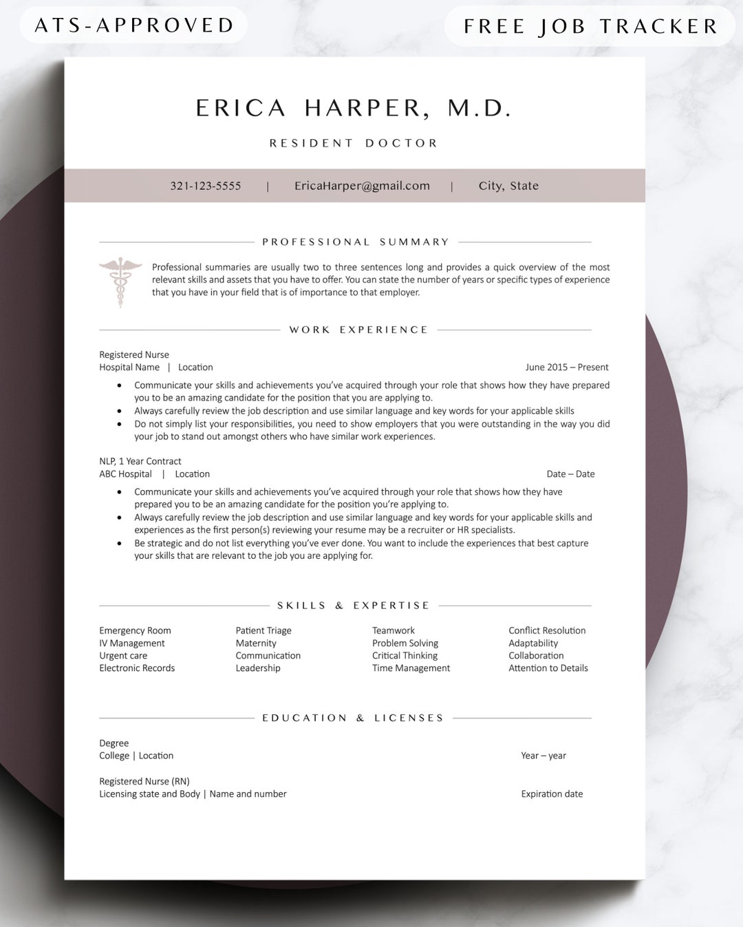 Medical Doctor Resume Template Physicians CV Template Modern - Etsy