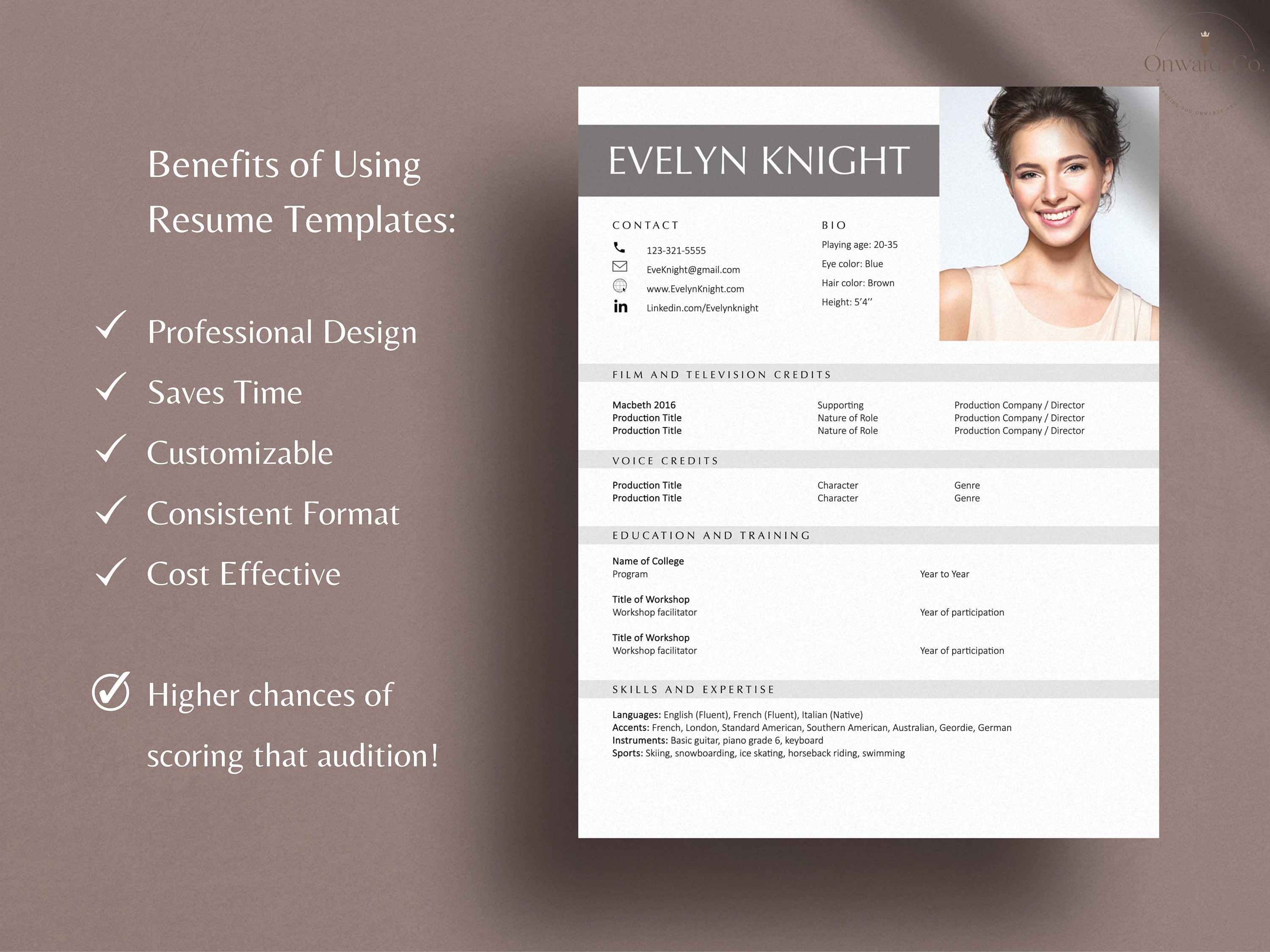 Resume for Actors Auditions CV Template MS Word Acting Same Size ...