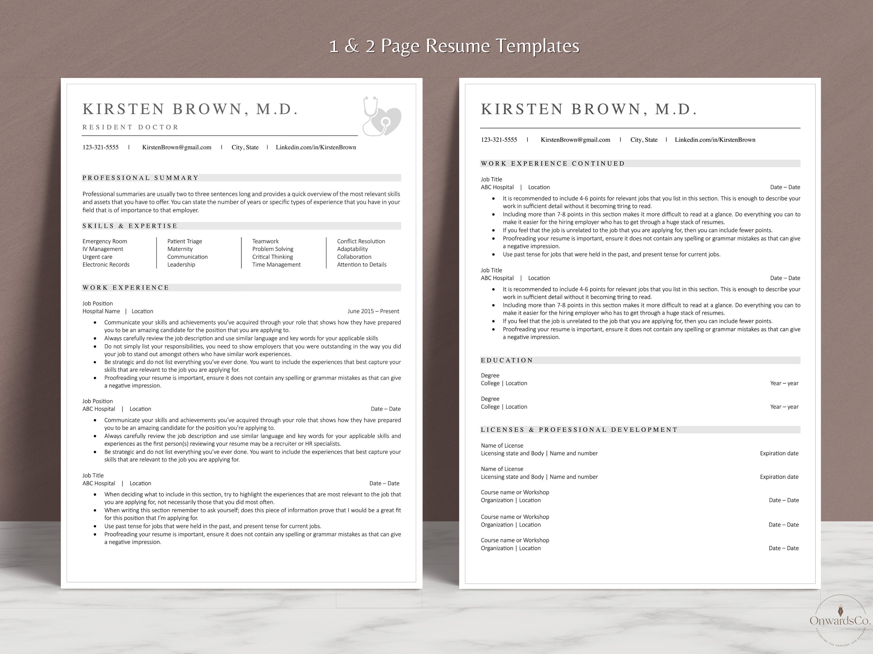 Doctor Resume Template Word 2 Page ATS Friendly Medical CV Template ...