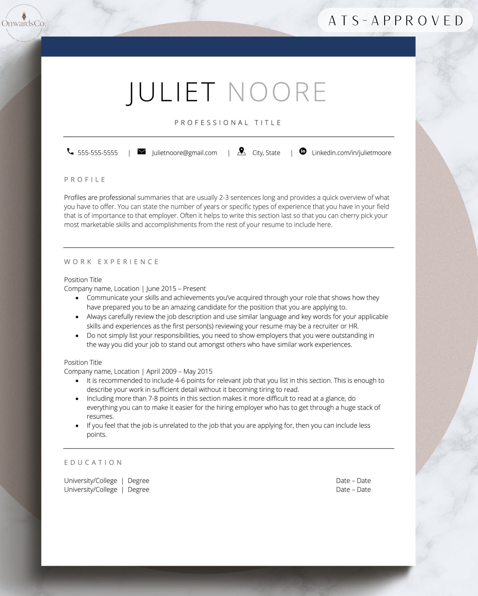 Executive Resume Template ATS Friendly Resume Google Docs Editable ...