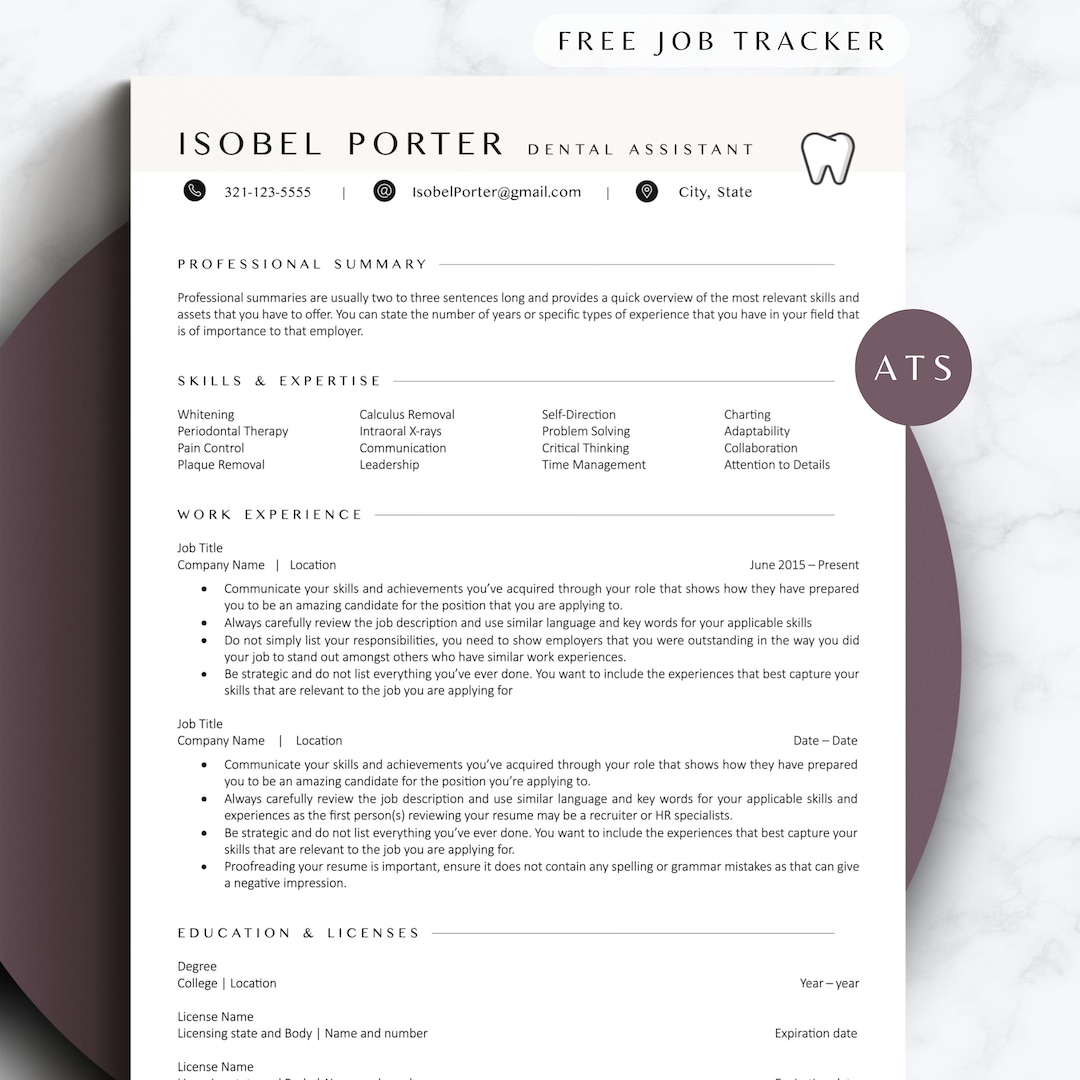 Dental Assistant Resume Word Template Resume Google Docs Dental ...