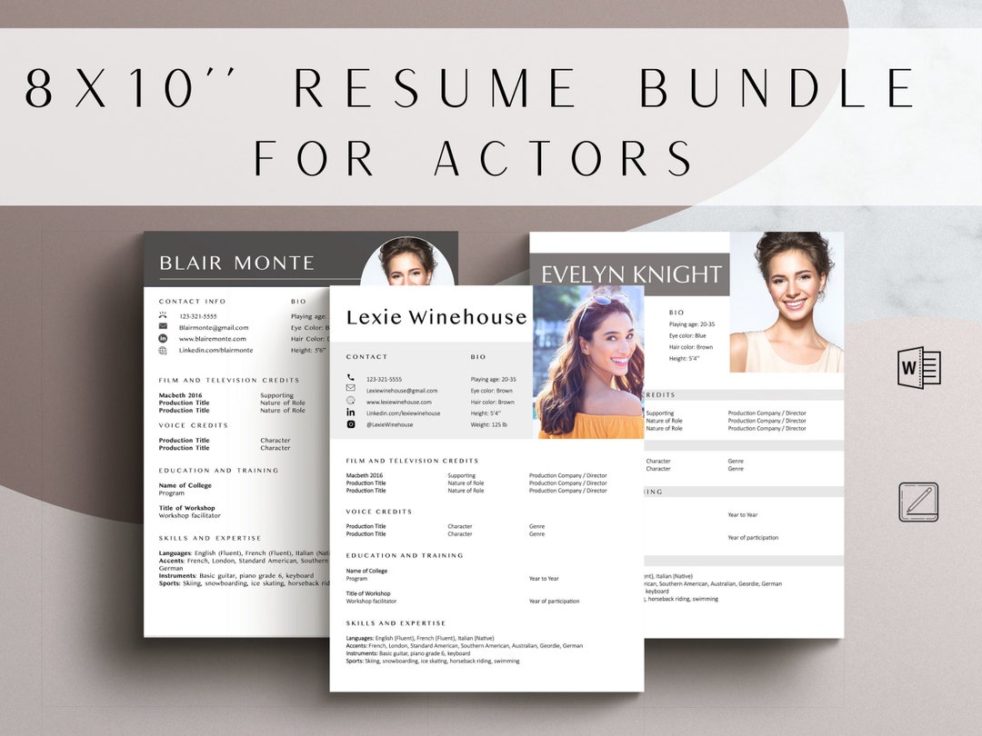 Actors Resume Bundle 8x10 Template for Casting Auditions - Etsy