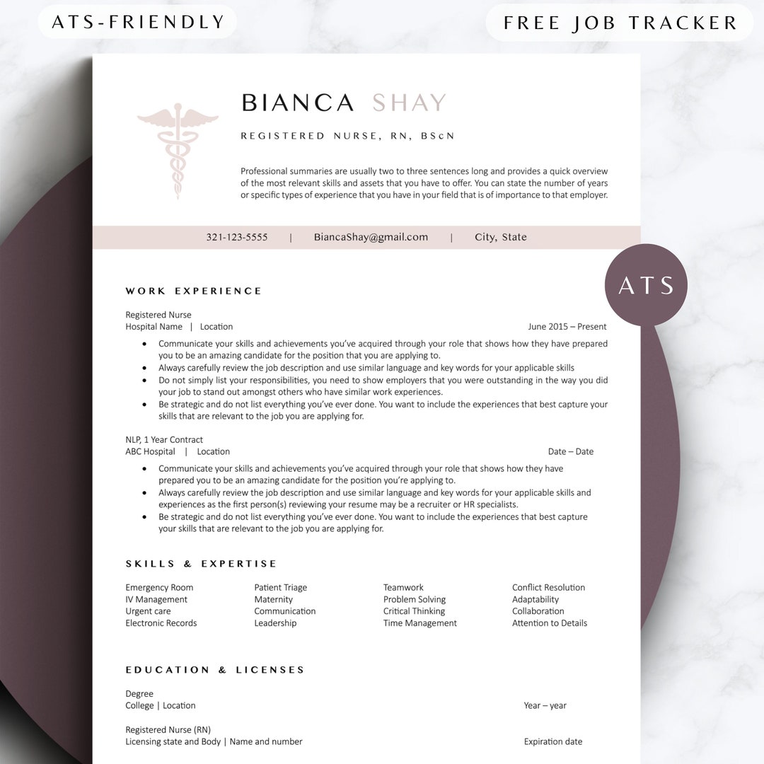 ATS Friendly Nurse Resume Google Docs Resume Word Template Medical ...