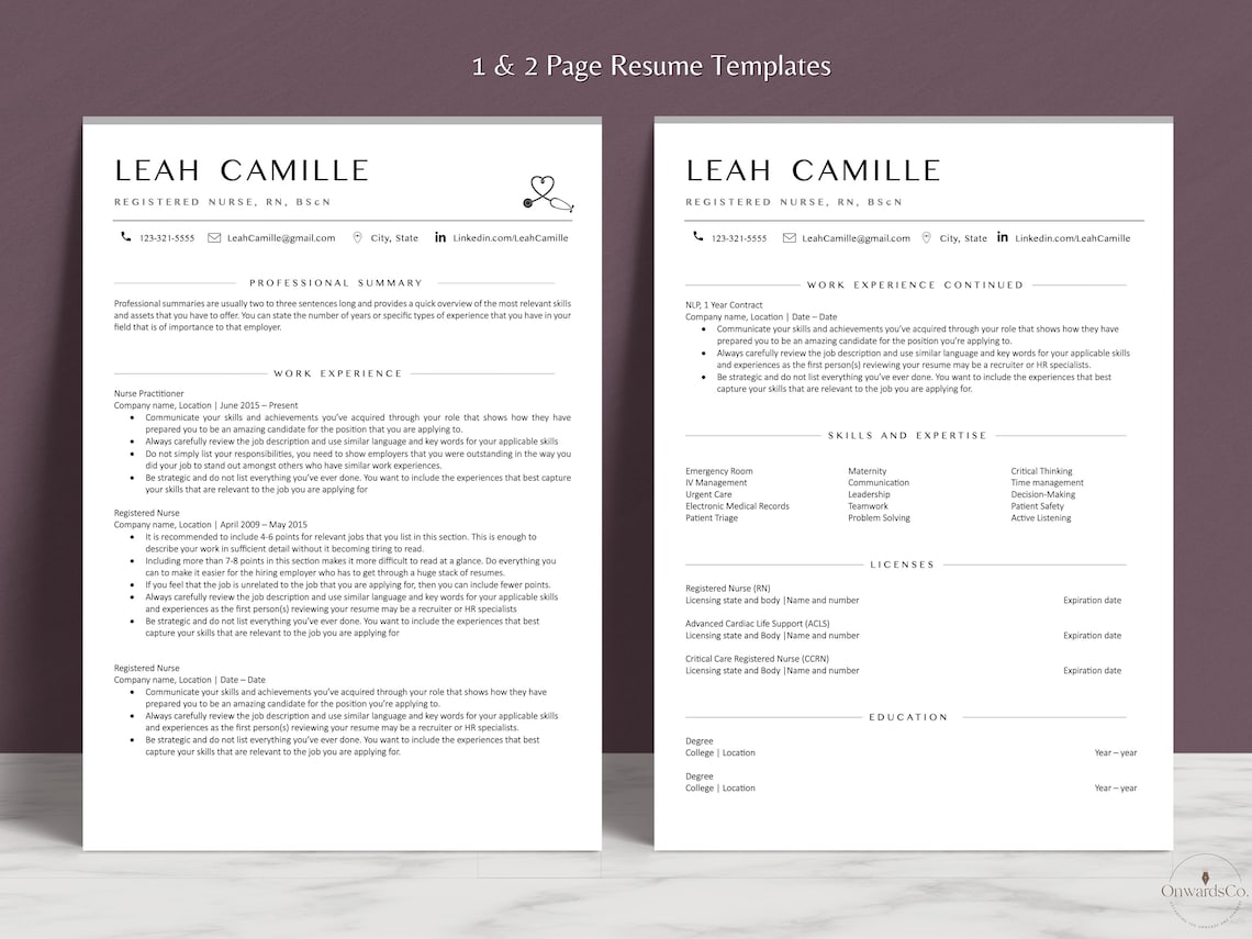 ATS Friendly Nursing Resume Template Google Docs CV Template Medical ...