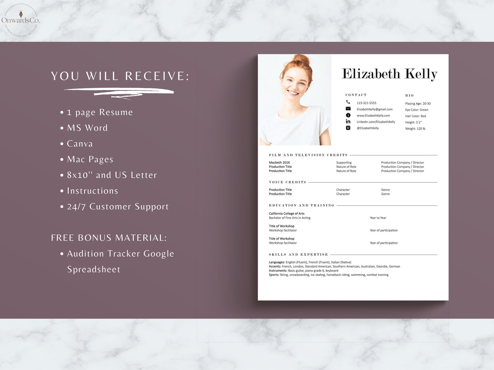 8x10 Actor Resume Template Headshot for Auditions Editable Modern ...